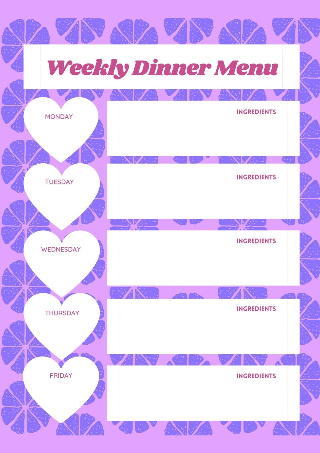 PRINTABLE Digital Weekly Dinner Menu, Printable Weekly Menu Planner ...
