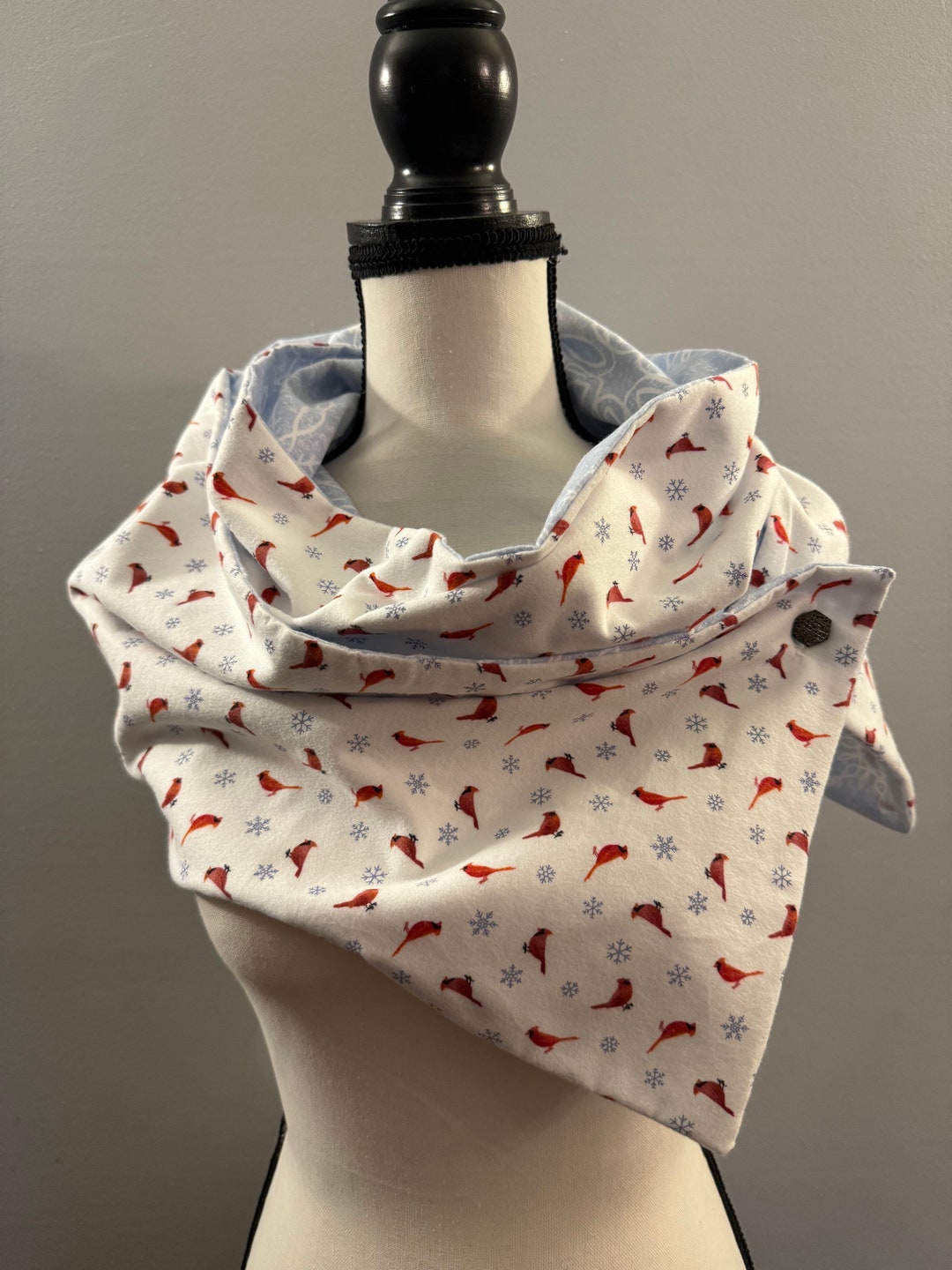 Cardinal & Snowflake Flannel Scarf, Button Scarf, Infinity Scarf ...