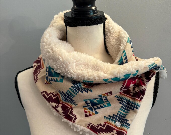 Aztec Flannel & Sherpa Neck Scarf, Flannel Neck Scarf, Neck Warmer ...