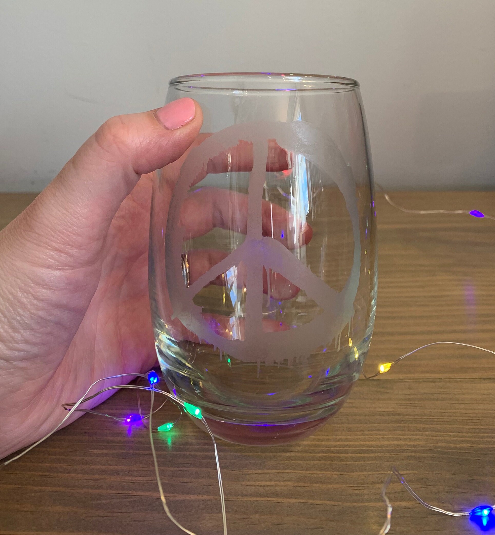 Wine Glass, Peace Sign Glass, Peace Glass, Peace Cup, Stemless Wine ...