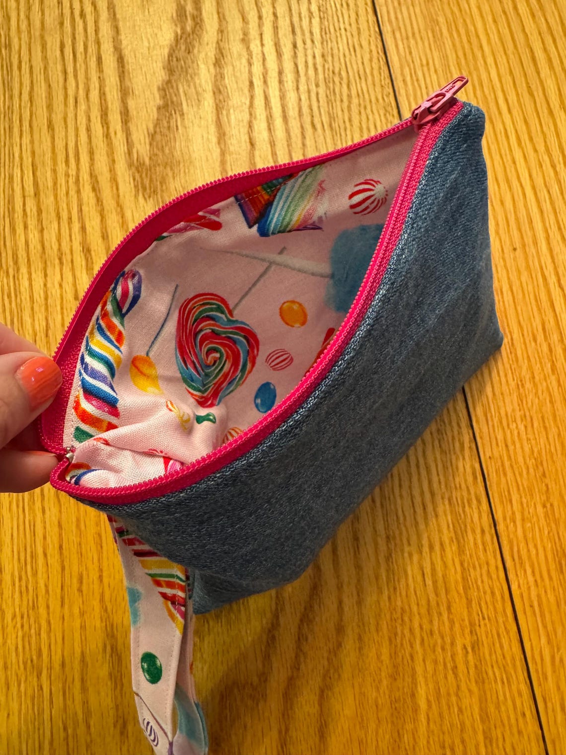 Upcycled Denim Wristlet: Cell Phone Bag With Pink Zipper - Etsy