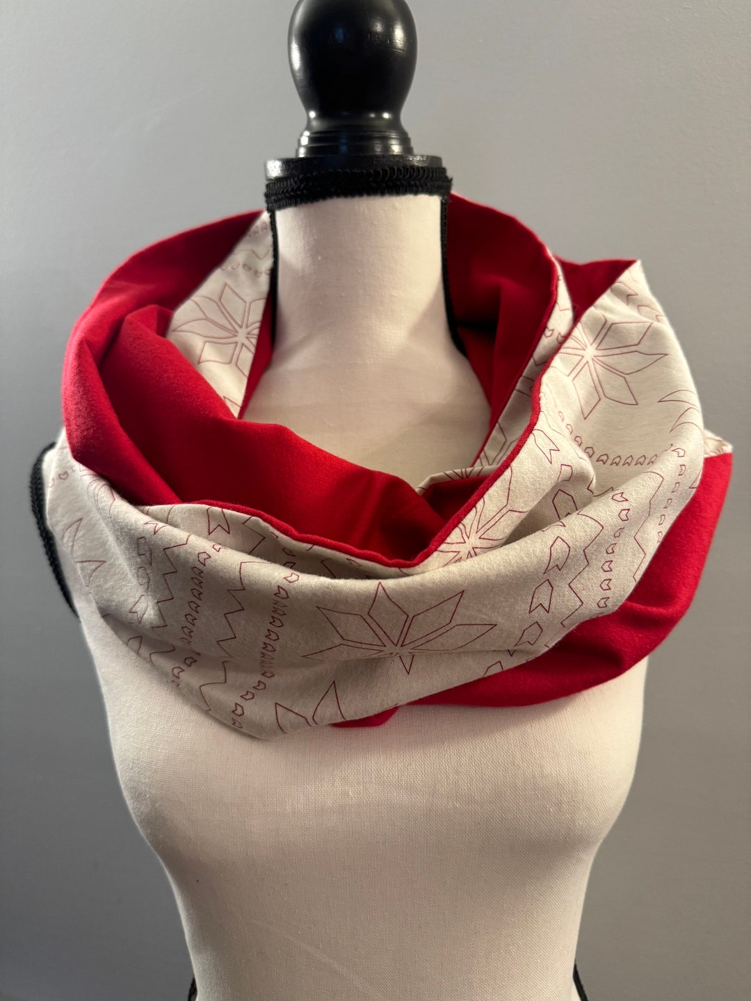 Fair Isle Snowflake Flannel Infinity Scarf, Flannel Scarf, Reversible ...