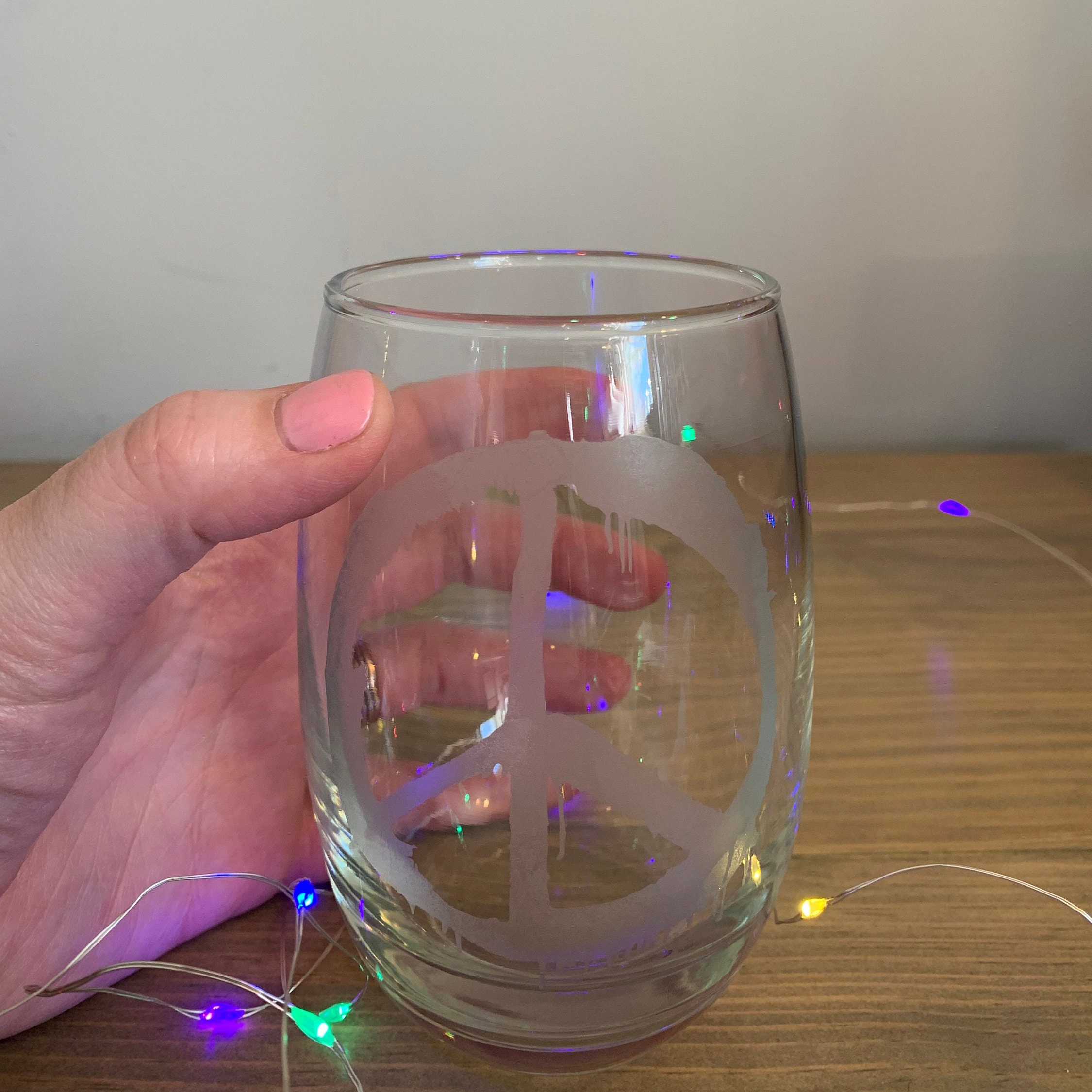 Wine Glass, Peace Sign Glass, Peace Glass, Peace Cup, Stemless Wine ...
