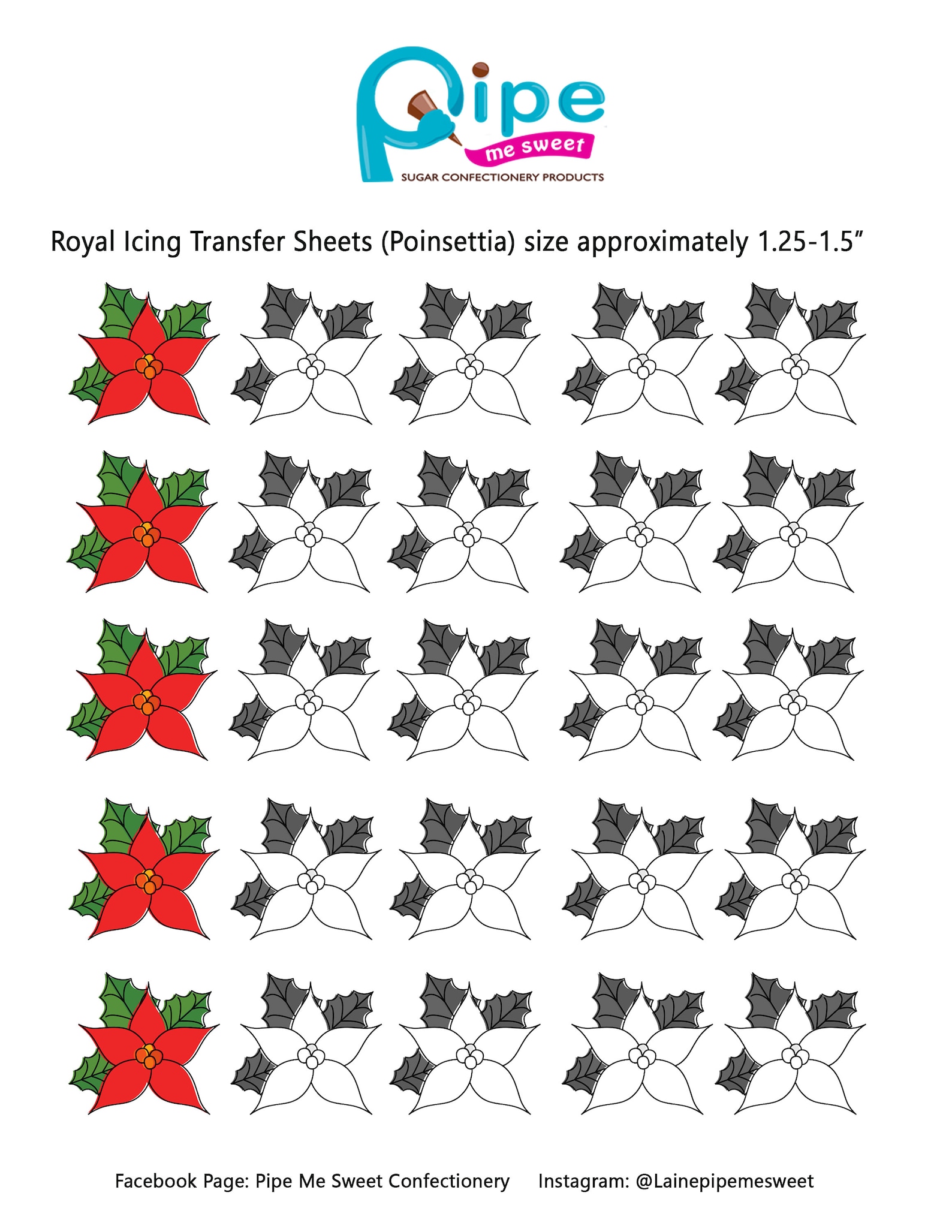 Poinsettia Royal Icing Transfer Sheet - Etsy
