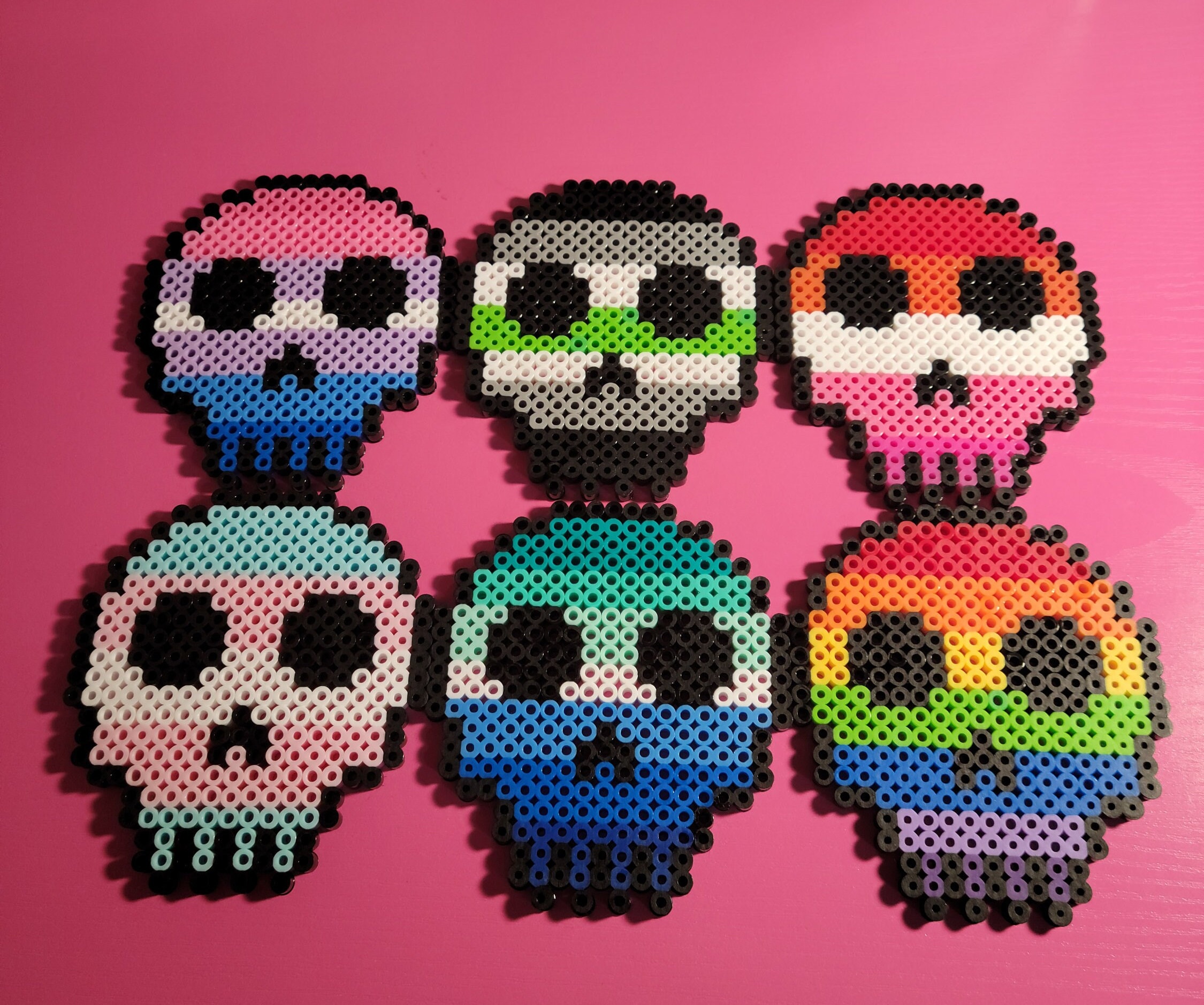 Perler Bead Skull Art: Halloween Decor, Customizable - Etsy
