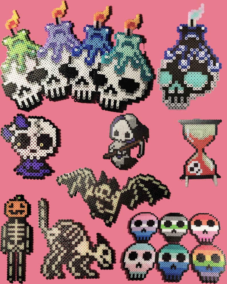 Perler Bead Skull Art: Halloween Decor, Customizable - Etsy