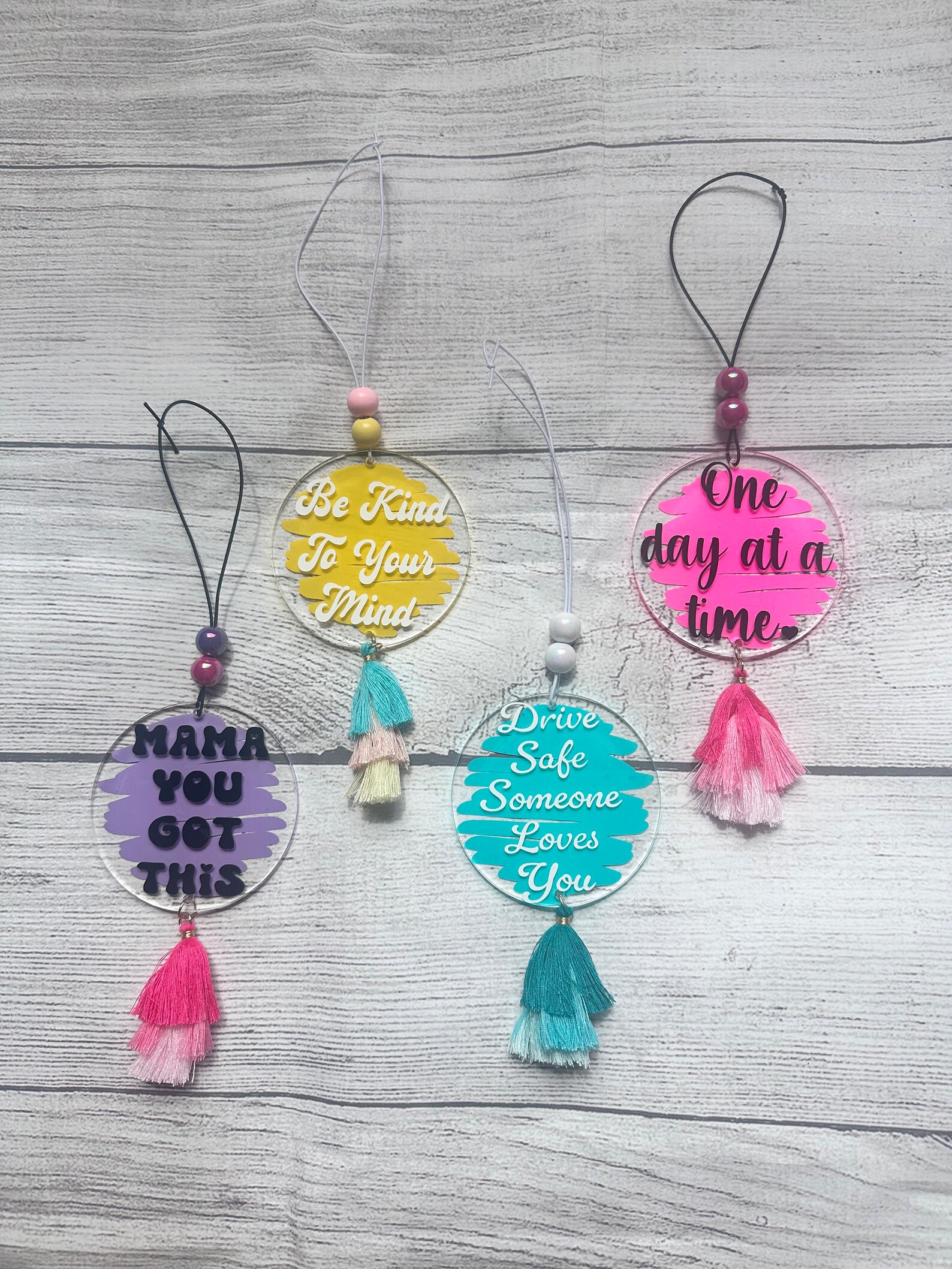 Positive Affirmation Car Charm, Tassel Car Charm, Rearview Mirror ...