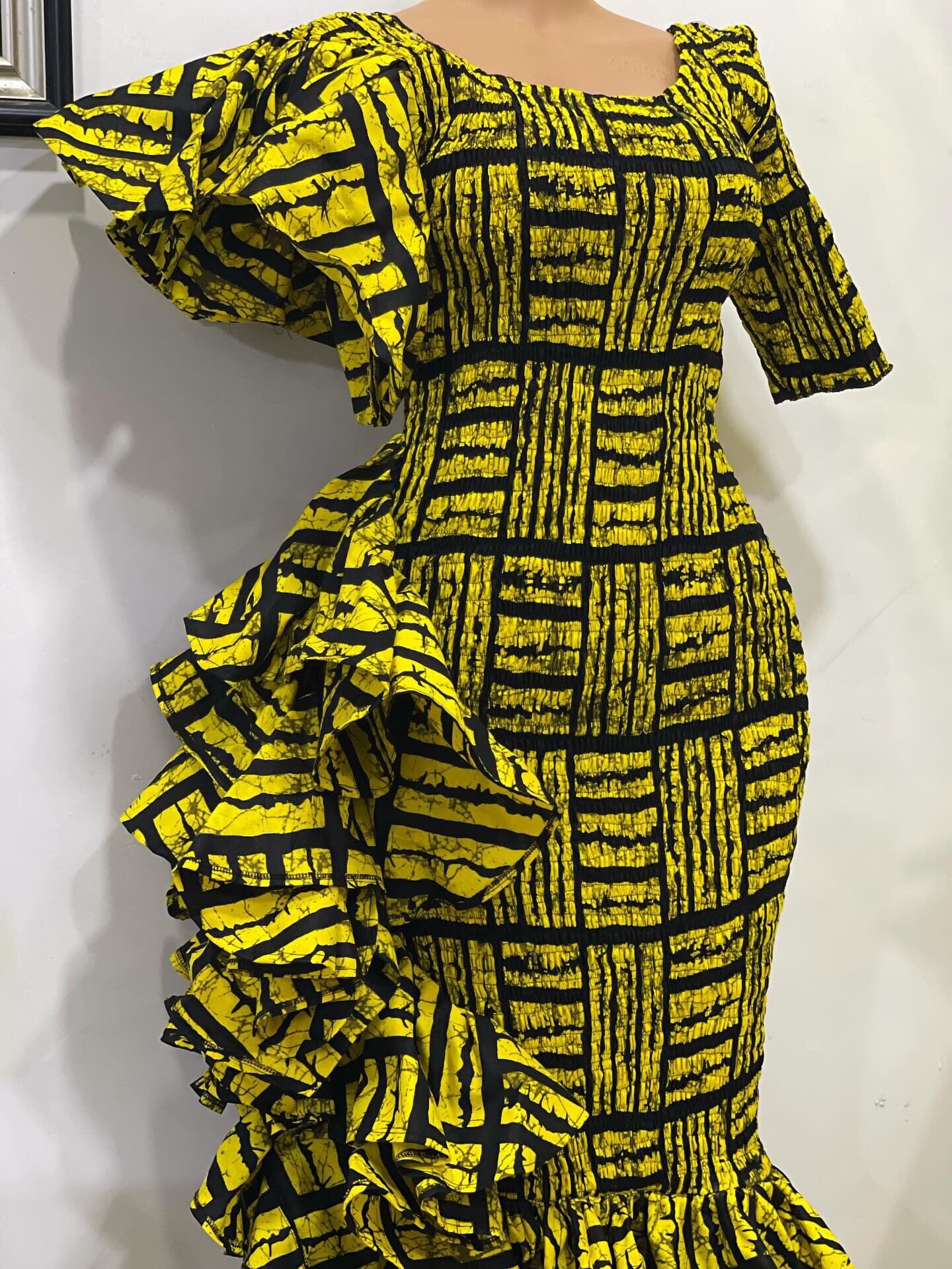 Ankara Smocked Dress With Side Ruffles - Etsy