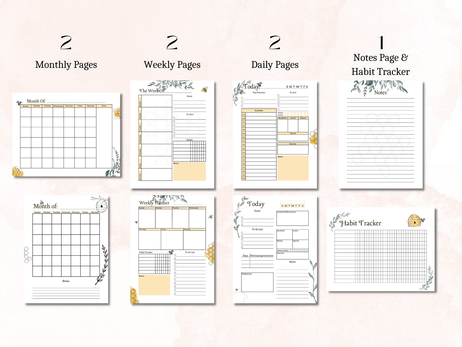 Yellow Bee Undated Planner Printable, 2023 Calendar, Monthly Planner ...