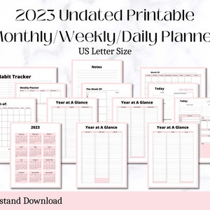 Pink Undated Planner Printable, 2023 Calendar, Monthly Planner, Weekly ...