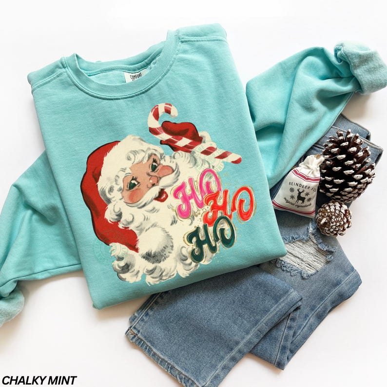 Comfort Colors® Santa Sweatshirt, Retro Santa Christmas Shirt, Ho Ho Ho ...