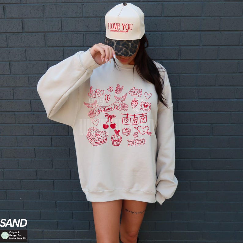 Valentine Doodles Collage Sweatshirt, Happy Valentines Day Shirt, Love ...