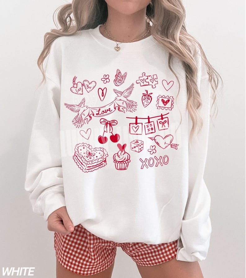 Valentine Doodles Collage Sweatshirt, Happy Valentines Day Shirt, Love ...