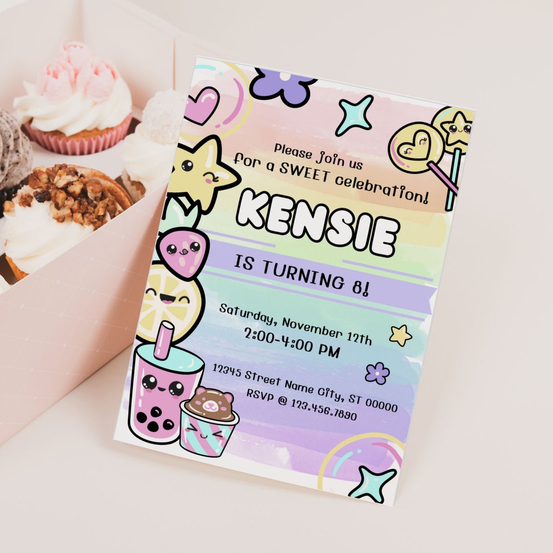 Kawaii Party Invite Cute Party Invitation Boba Tea Birthday - Etsy