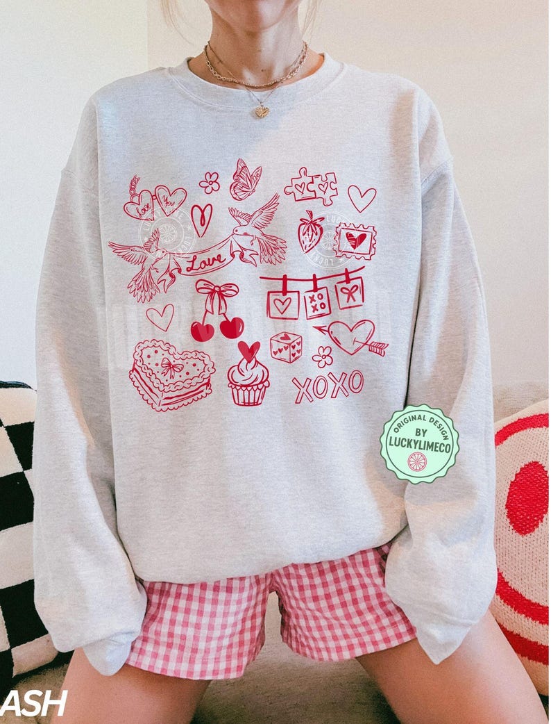 Valentine Doodles Collage Sweatshirt, Happy Valentines Day Shirt, Love ...