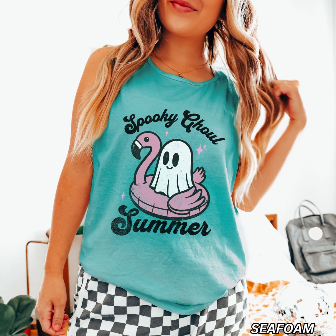 Spooky Ghoul Summer Tank Top, Cute Ghost, Flamingo Shirt, Funny Summer ...