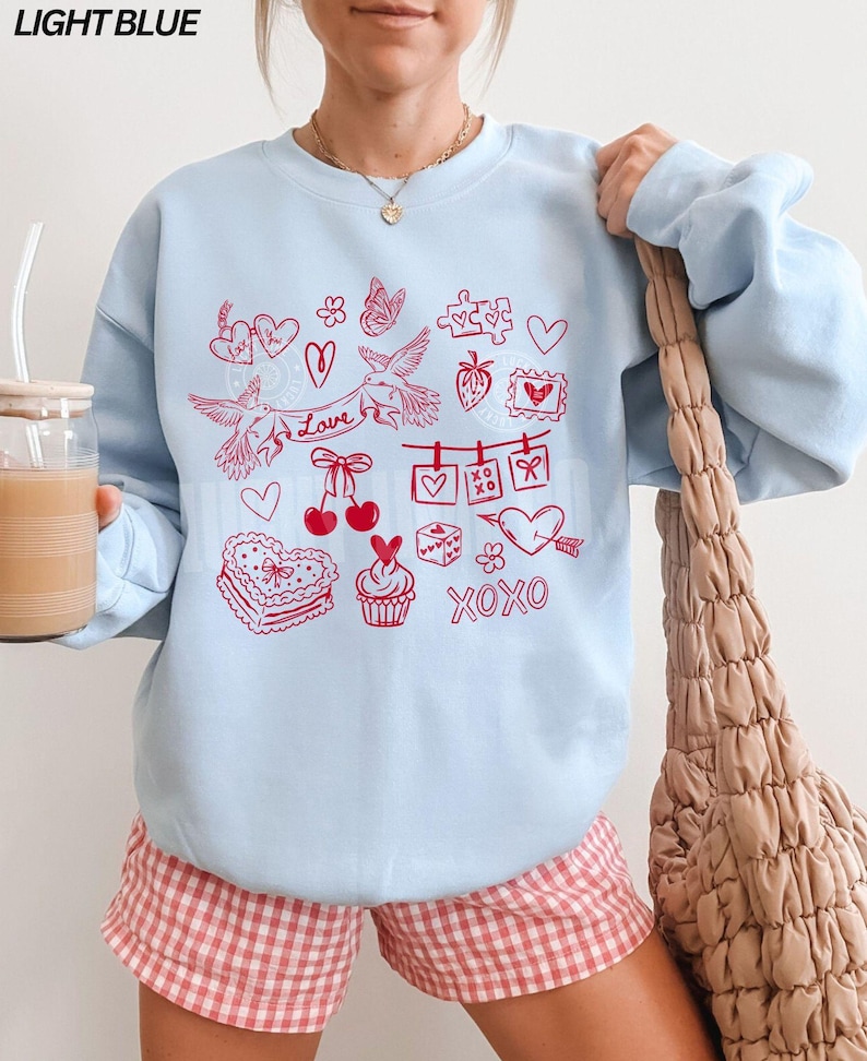 Valentine Doodles Collage Sweatshirt, Happy Valentines Day Shirt, Love ...