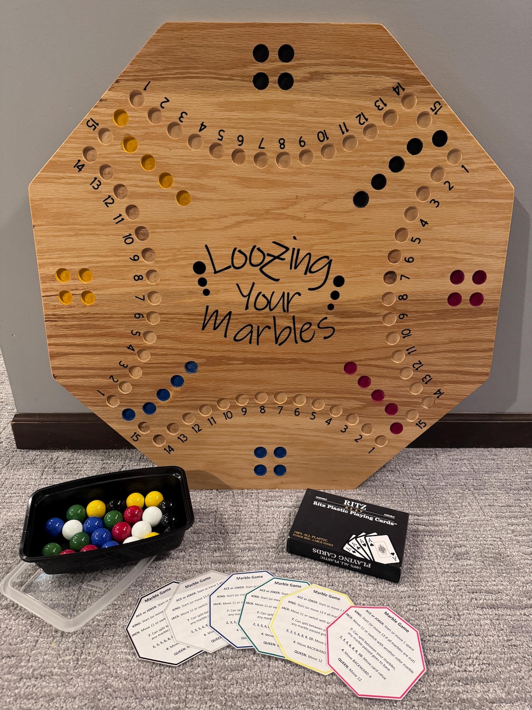 Loozing Your Marbles Wood Board Game With Cards and Marbles - Etsy