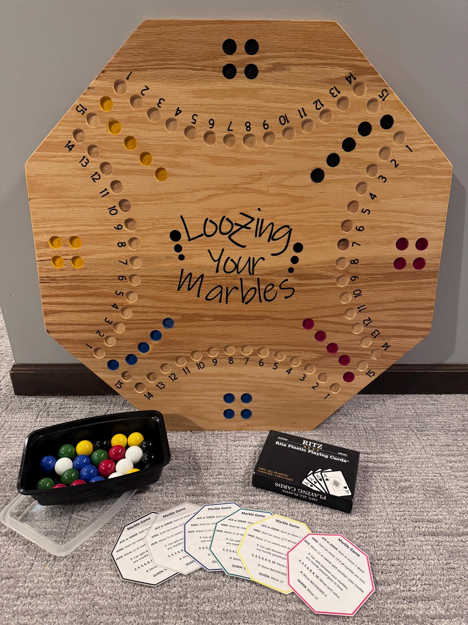 Loozing Your Marbles Wood Board Game With Cards and Marbles - Etsy