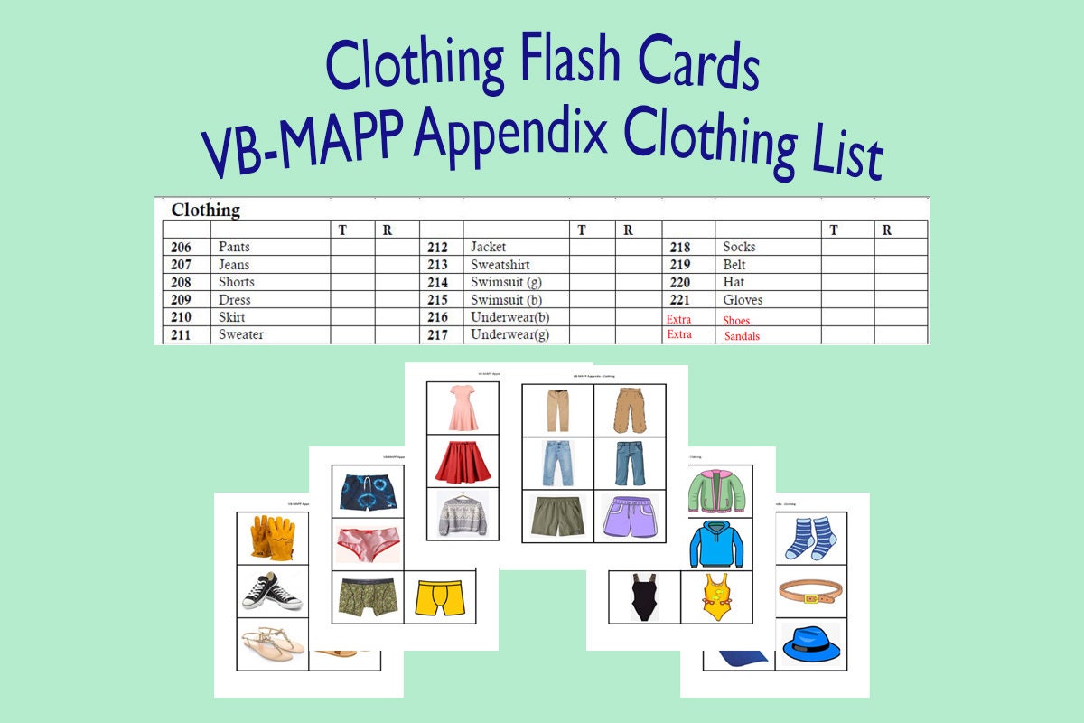 30+ Clothing Flash Cards - VB-MAPP Appendix List - Etsy