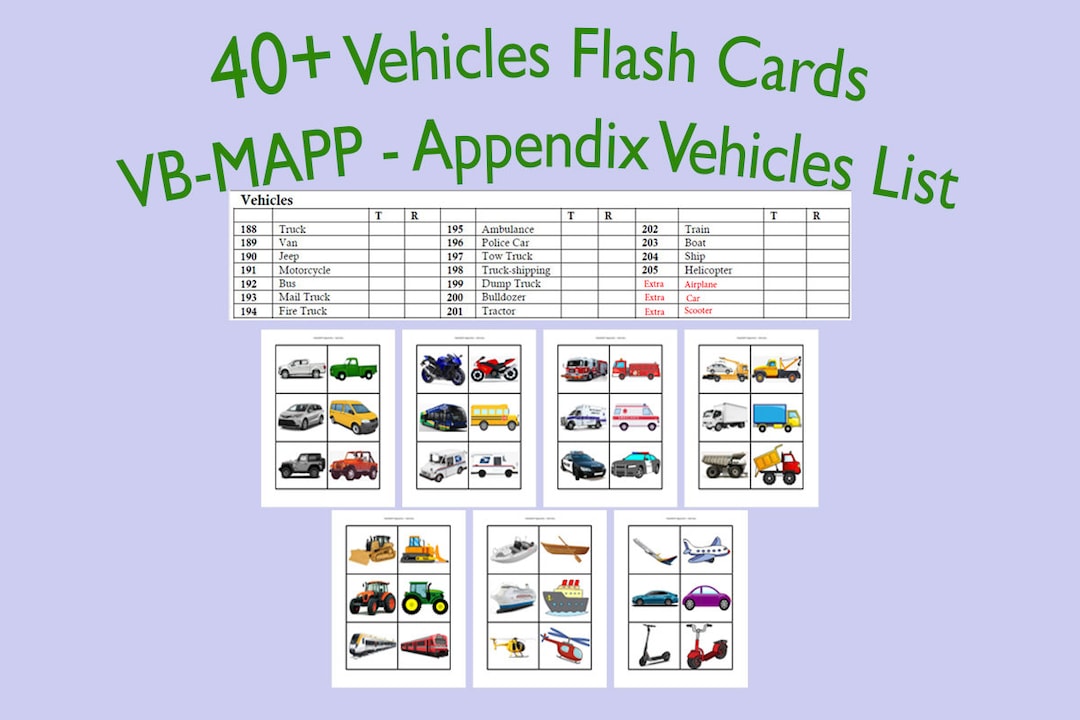 40+ Vehicles Flash Cards - VB-MAPP Appendix List - Etsy