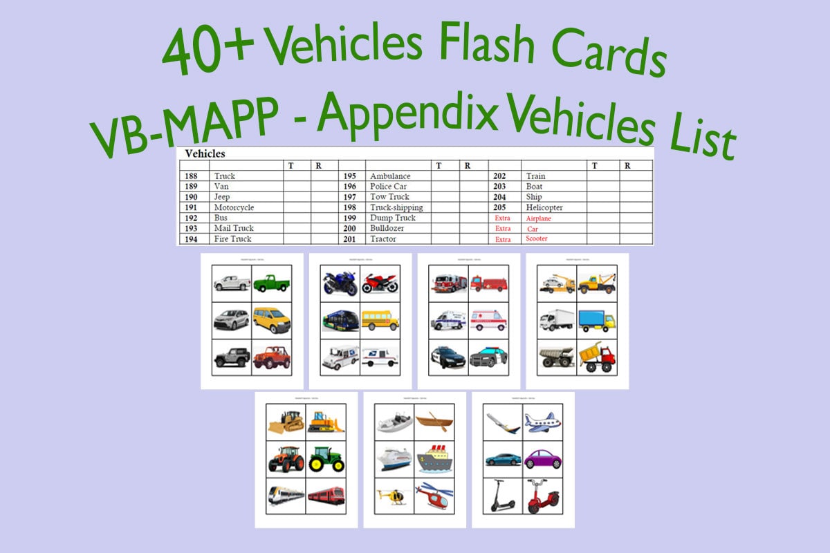 40+ Vehicles Flash Cards - VB-MAPP Appendix List - Etsy