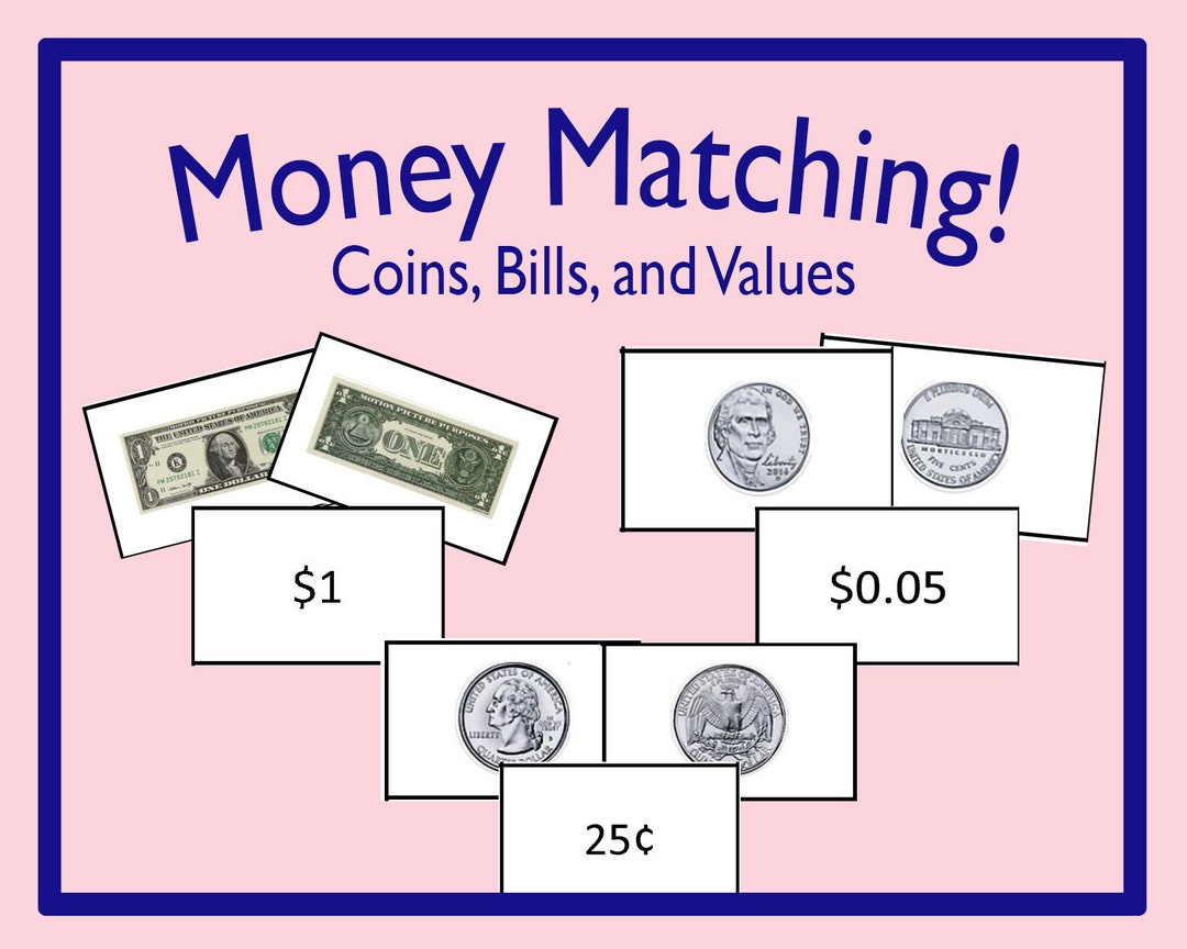 Money Matching Flash Cards! - Coins, Bills, and Values - Etsy