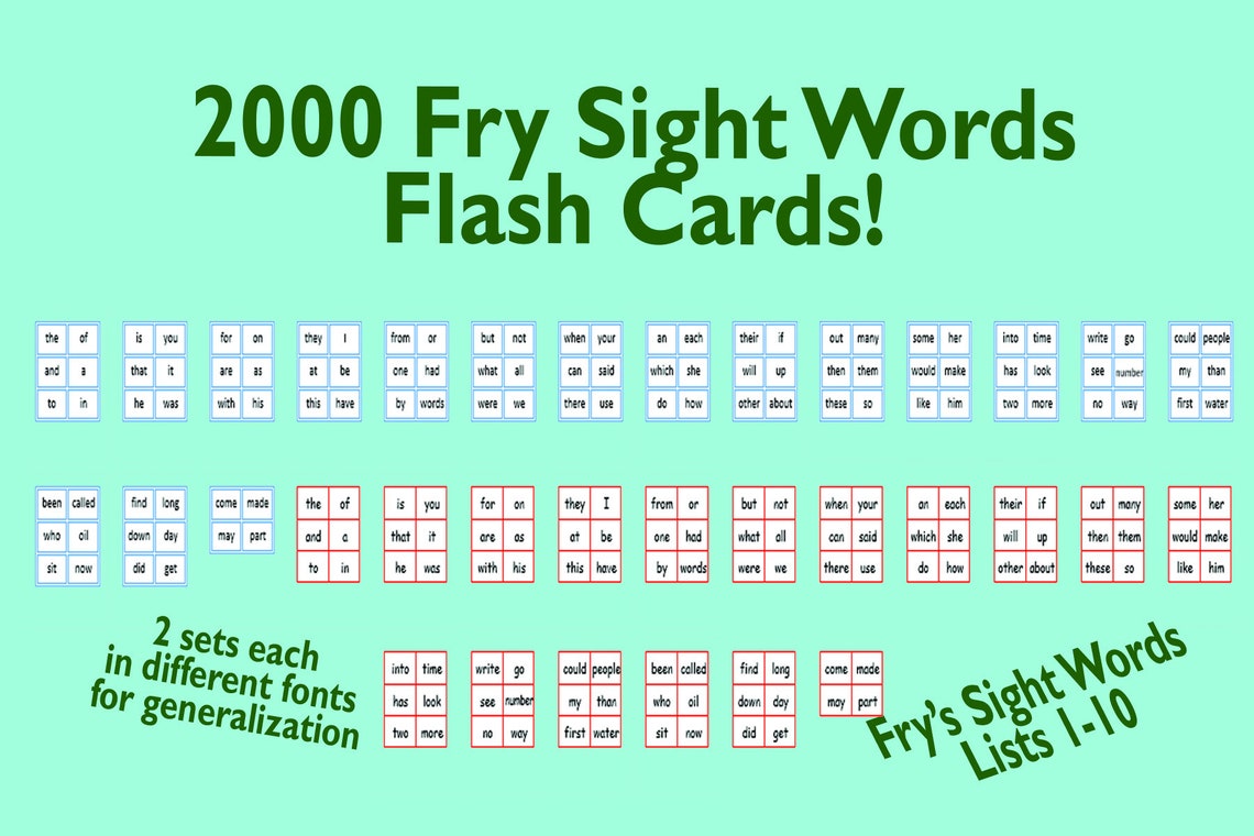 2000 Sight Words Flash Cards Fry's Sight Words (Download Now) - Etsy