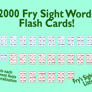 2000 Sight Words Flash Cards - Fry's Sight Words Lists 1-10 - Etsy