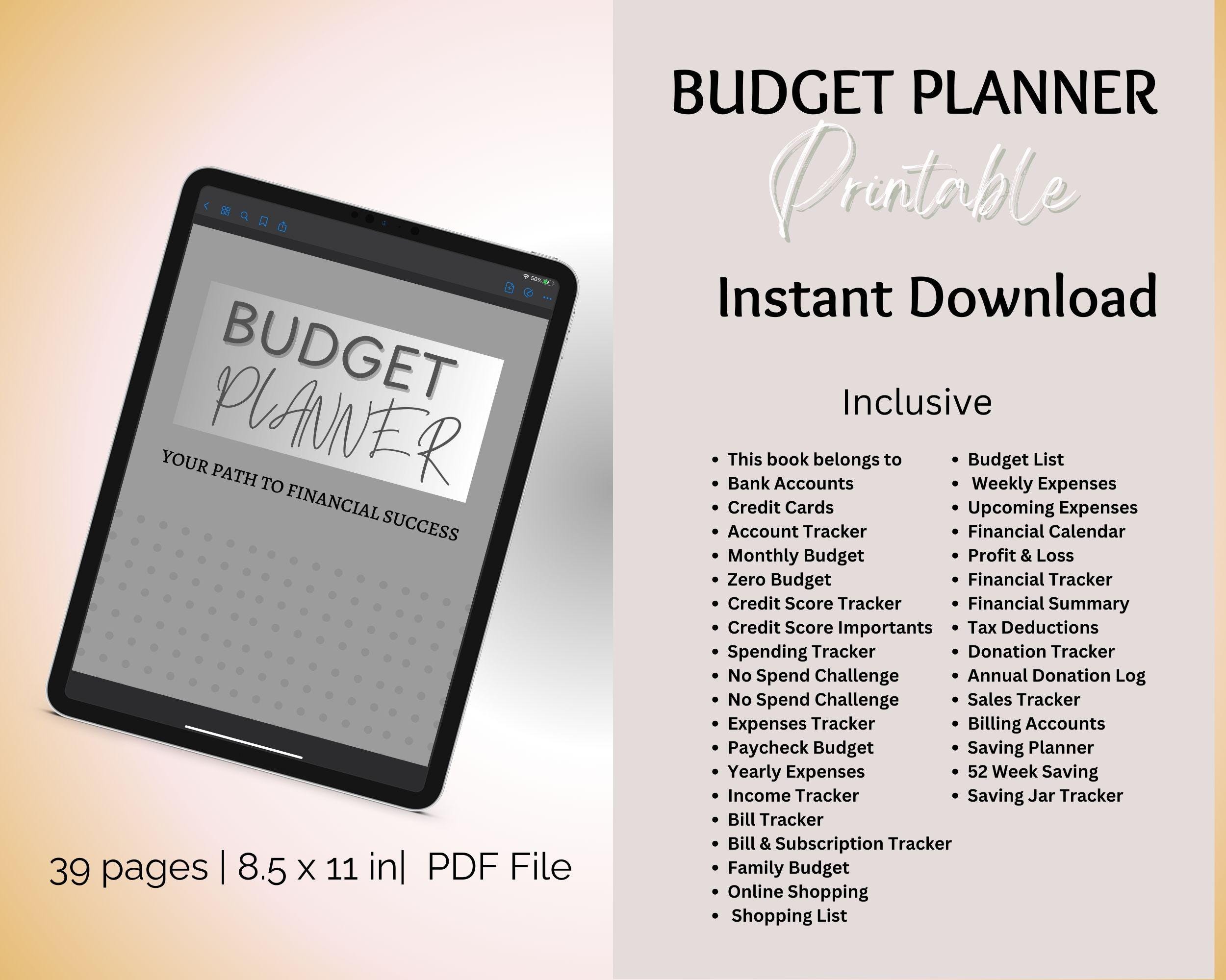 Digital Budget Planner Printable | Instant Download Finance Organizer ...