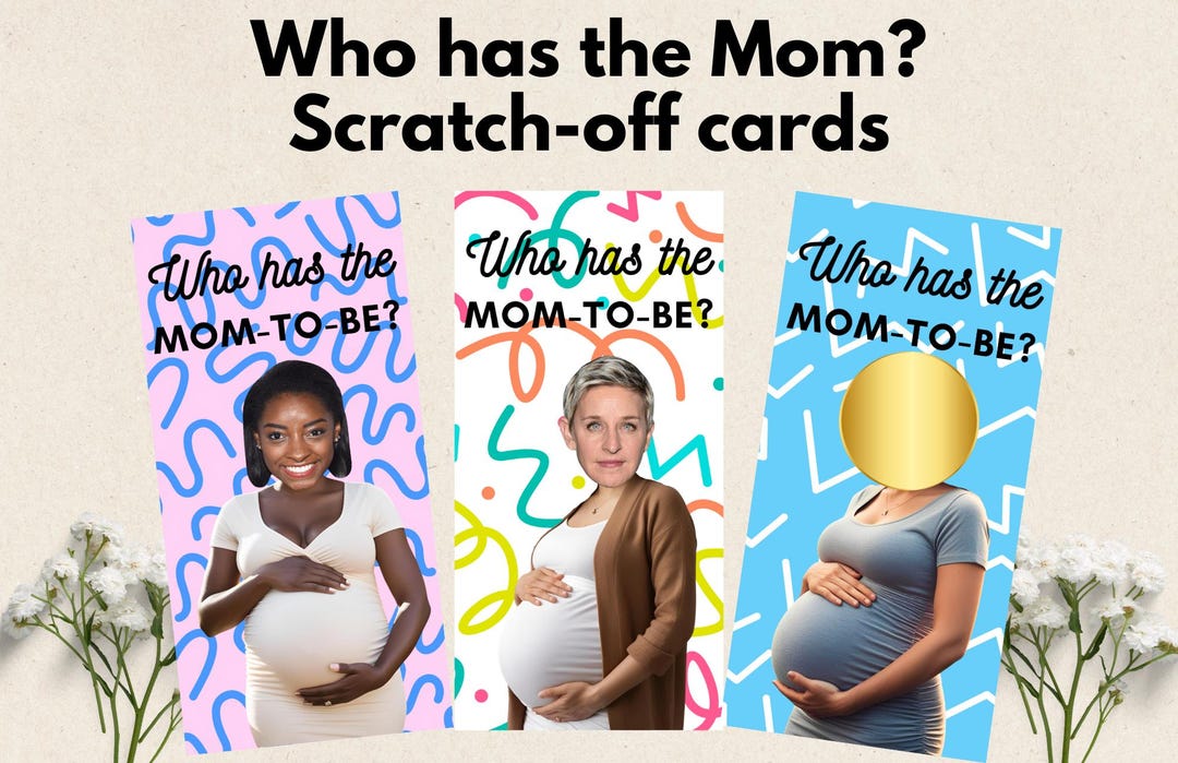 Baby Shower Game - Who Has the Mom to Be? Scratch-off Cards, Custom ...