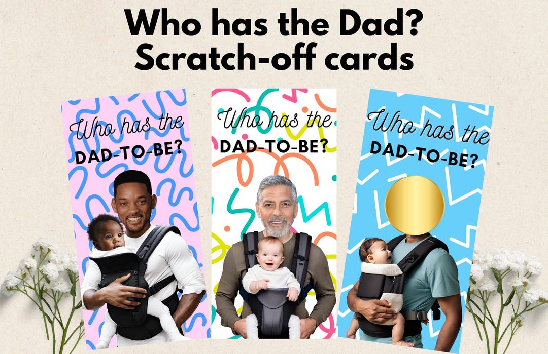 Baby Shower Game - Who Has the Dad to Be? Scratch off Cards, Custom ...