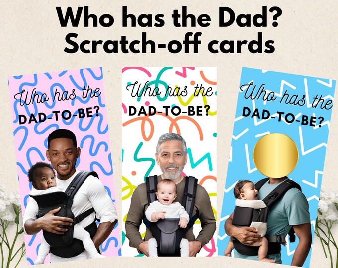 Baby Shower Game Who Has the Dad to Be Scratch off Cards, Custom With ...