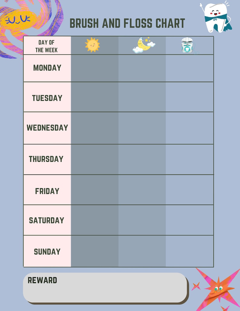 Canva Editable Dental Reward Chart - Toothbrushing & Flossing ...