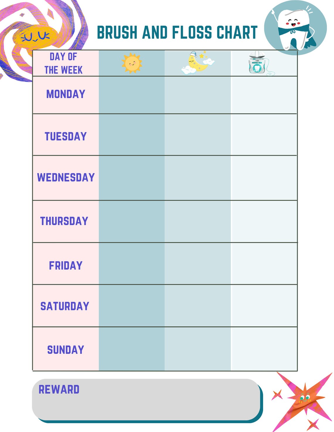 Canva Editable Dental Reward Chart - Toothbrushing & Flossing ...