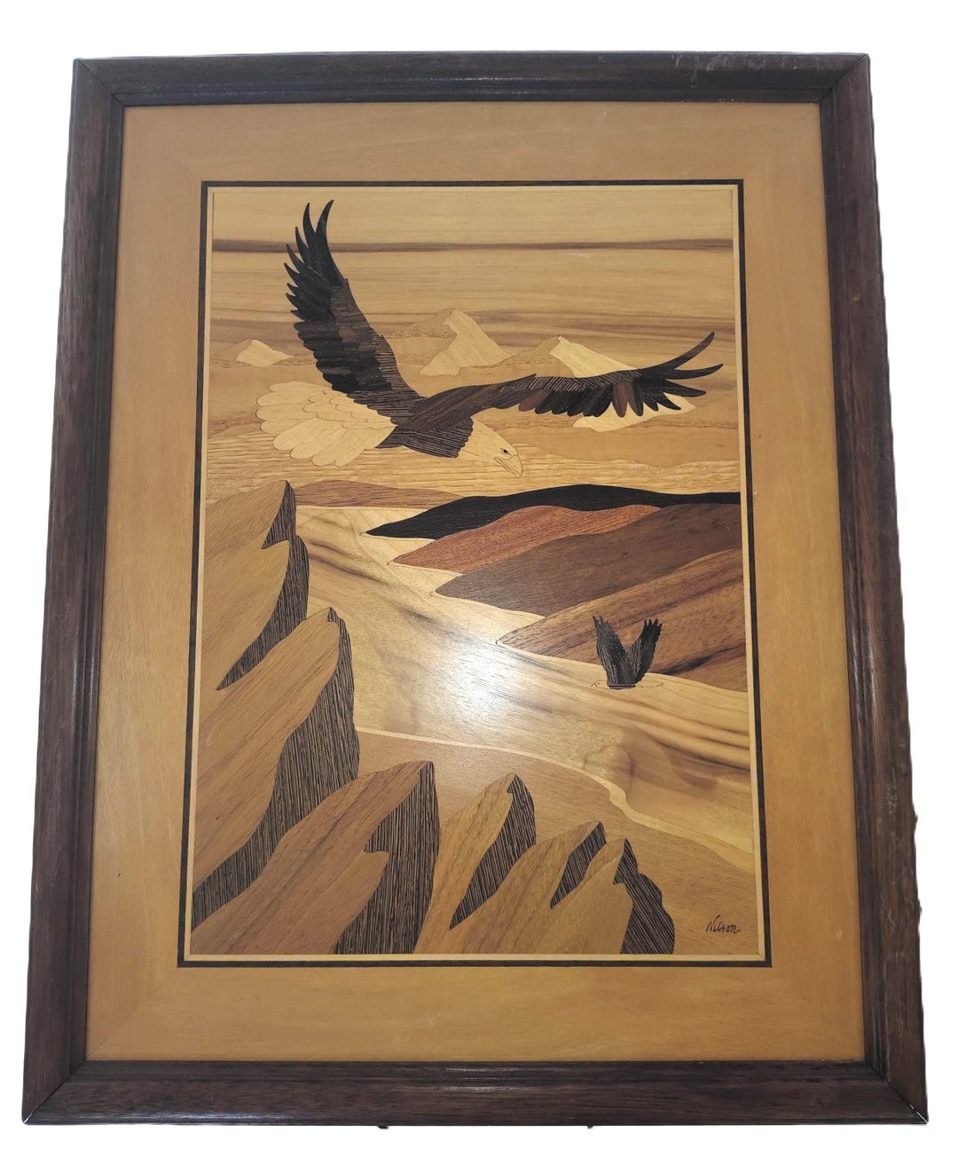 Hudson River Wood Inlay Art Soaring Eagles 19"x22" by Jeff Nelson - Etsy