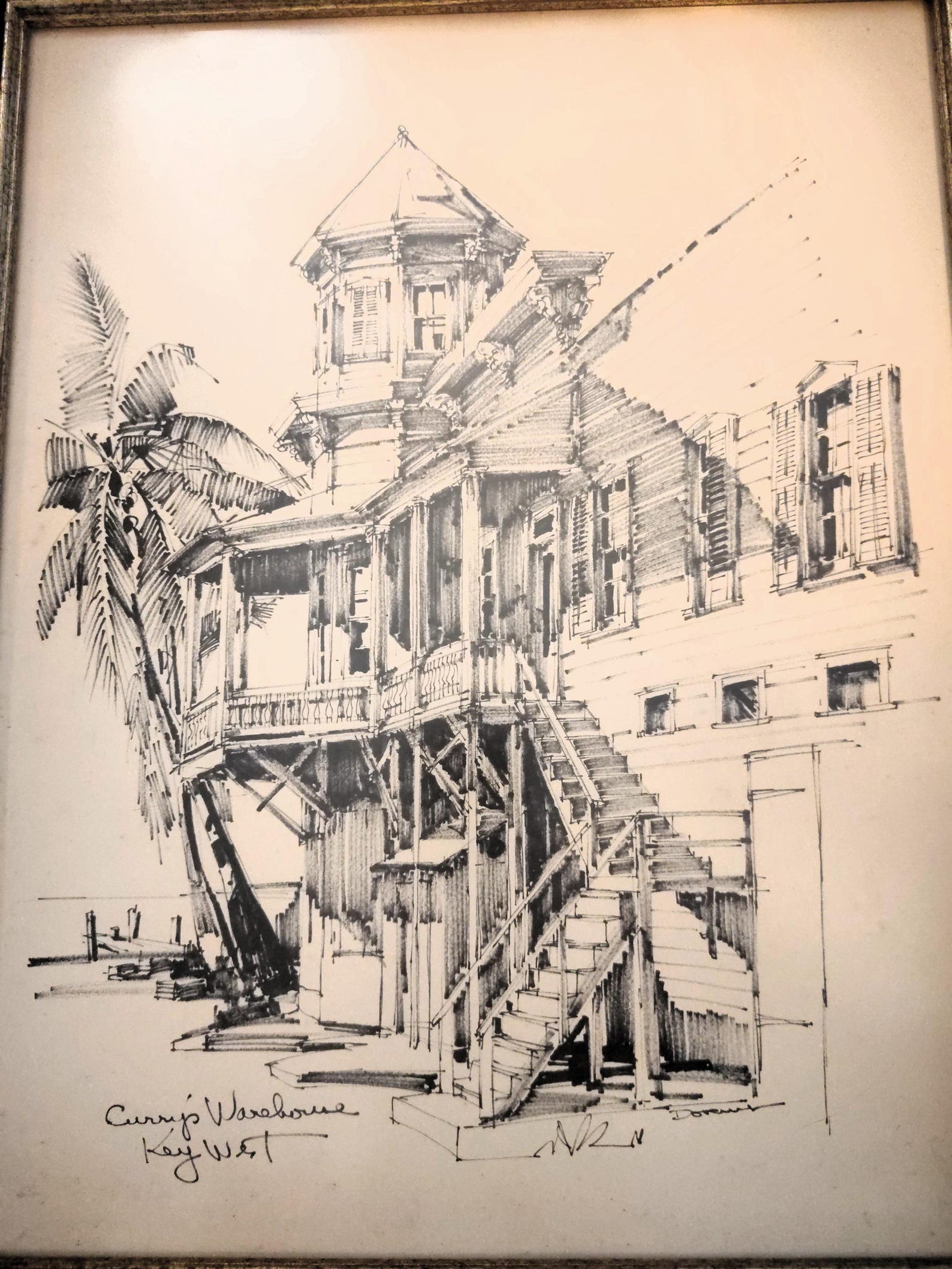 Vintage Signed Pen & Ink Drawing of the Curry Warehouse, Key West ...