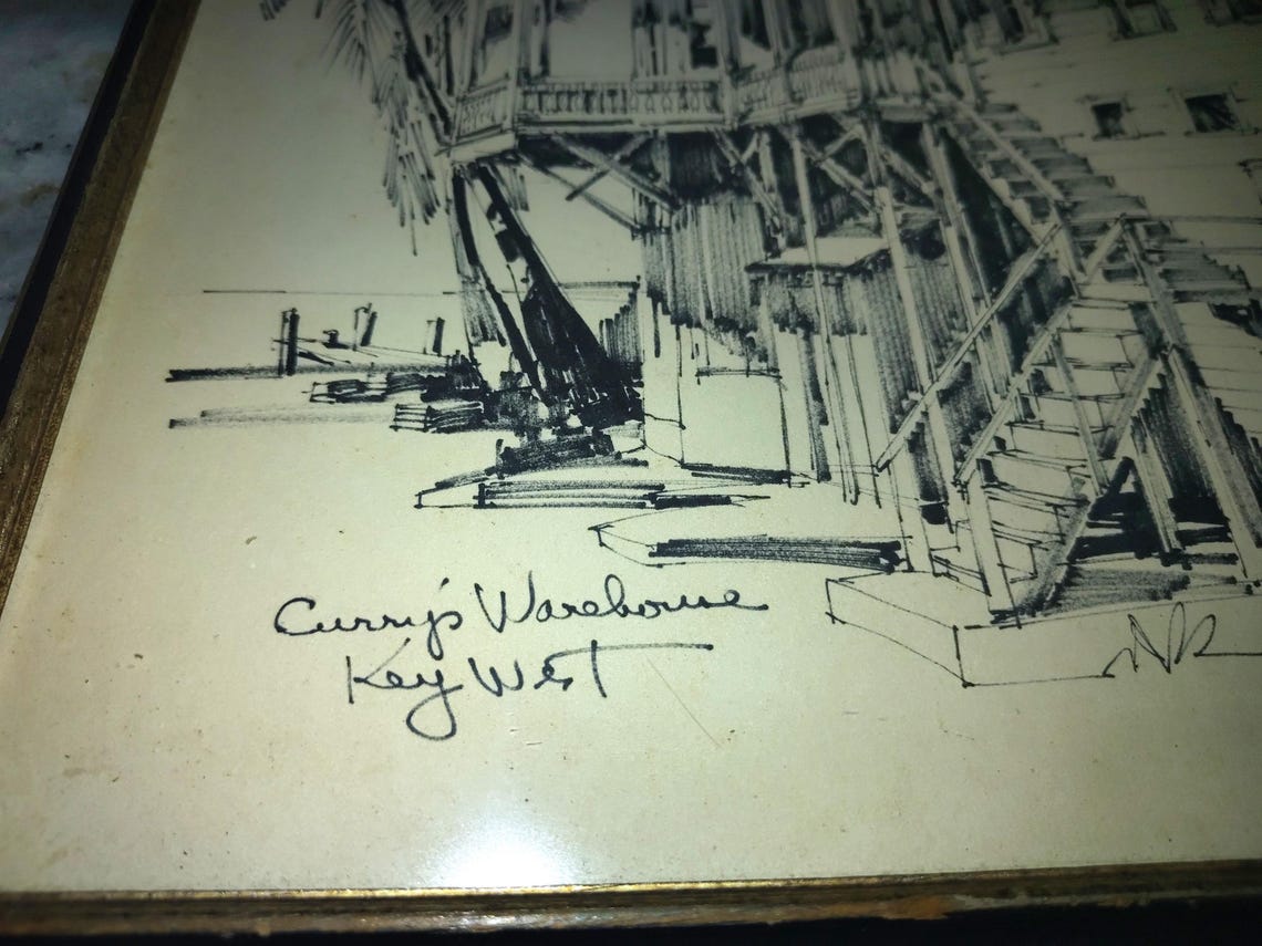 Vintage Signed Pen & Ink Drawing of the Curry Warehouse, Key West ...