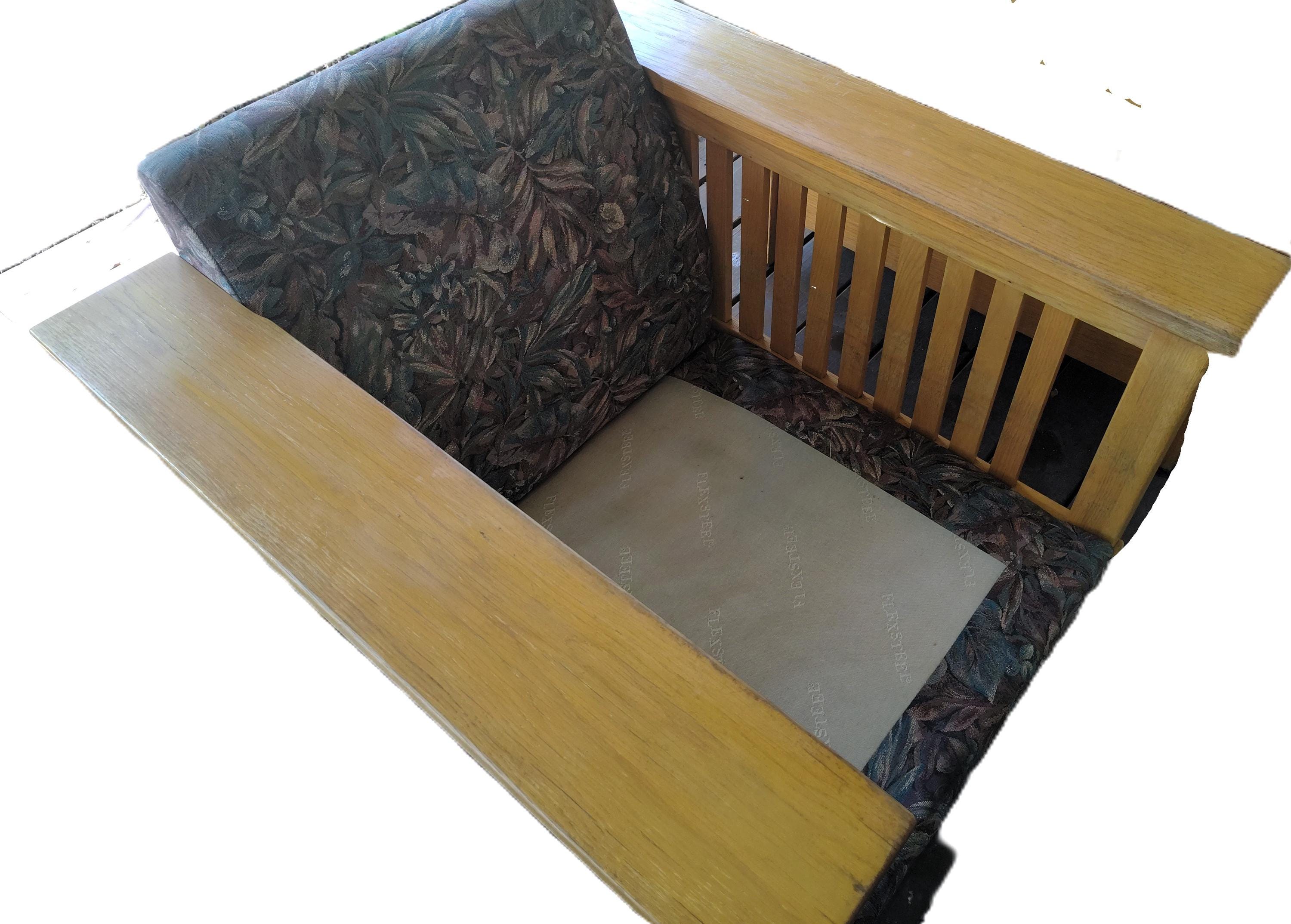 Vintage Flexsteel Mission Style Cube Armchairs – Pair of Oak Wood and ...