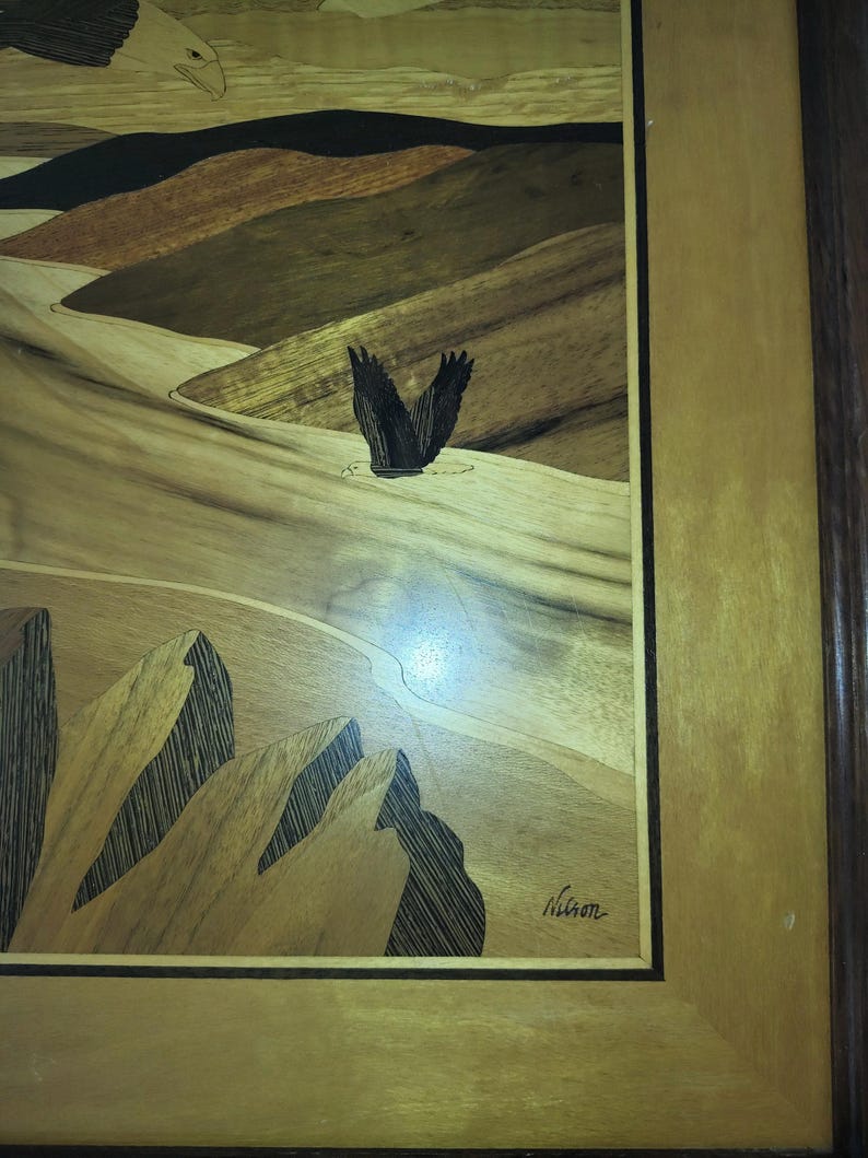 Hudson River Wood Inlay Art Soaring Eagles 19"x22" by Jeff Nelson - Etsy