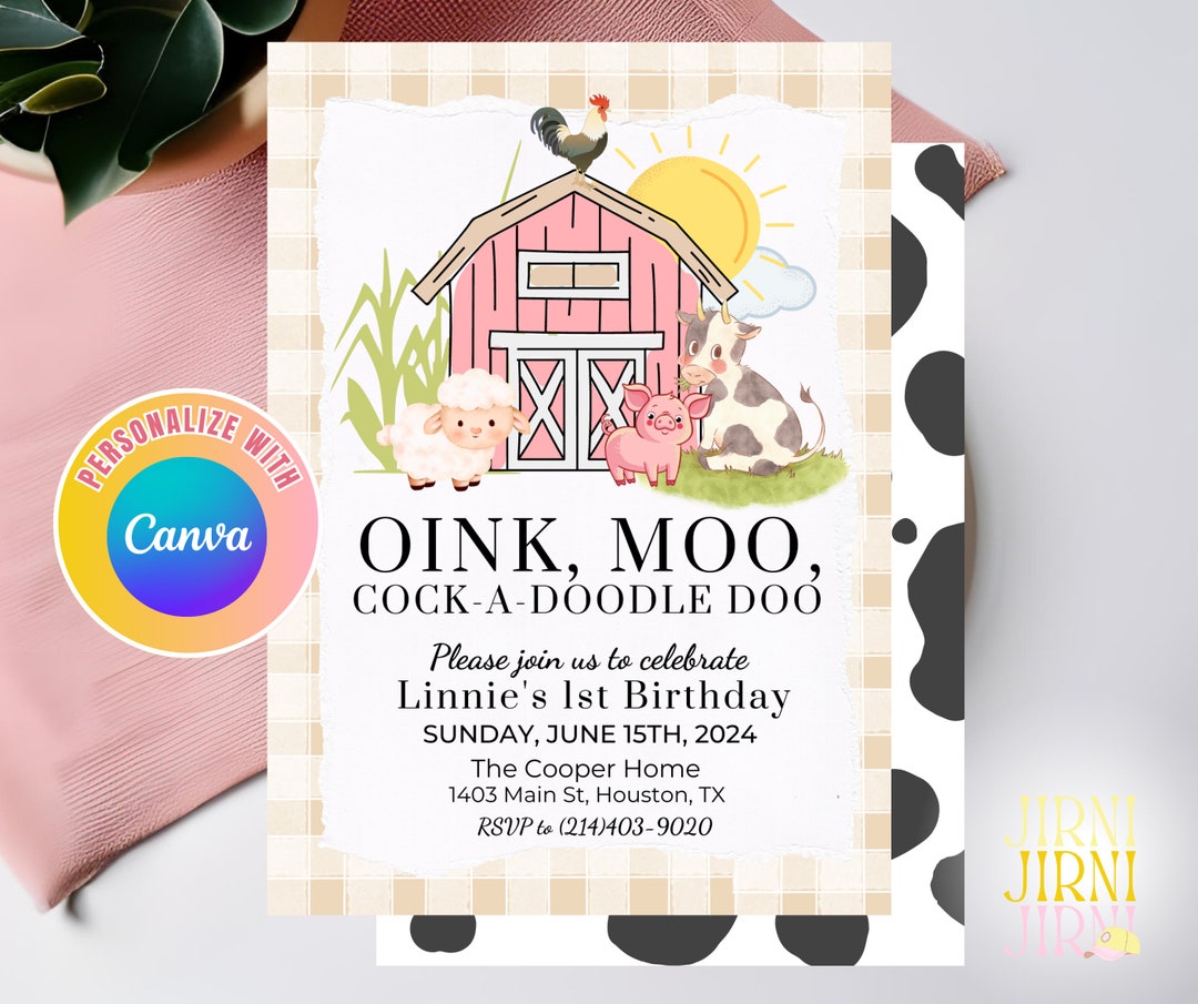 Barnyard Farm Invitation Themed Birthday Neutral Kid's Farm Birthday ...