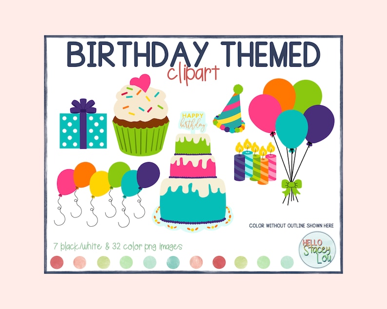 Birthday Themed Clipart - Etsy