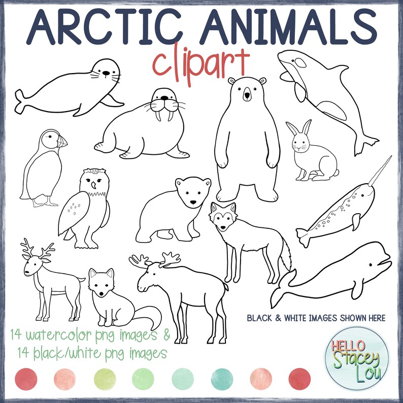 Arctic Animals Watercolor Clipart - Etsy