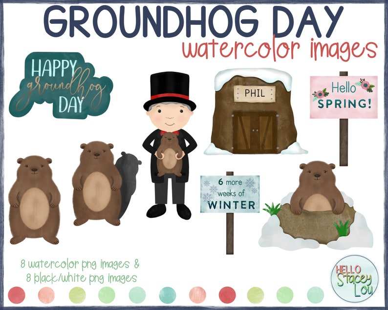 Groundhog Day Watercolor Clipart - February - Etsy