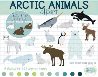 Arctic Animal Clipart Nordic Animals Watercolor Winter - Etsy