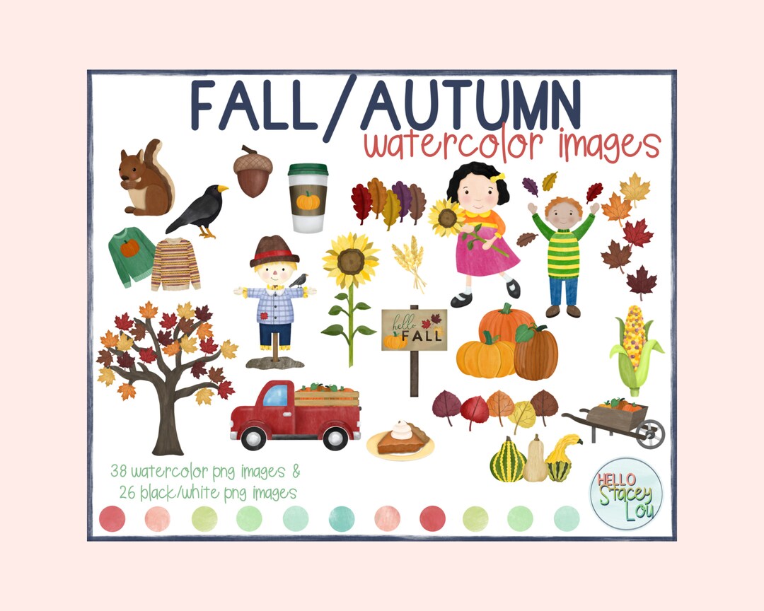 Fall Themed Watercolor Clipart - September/october/november - Etsy