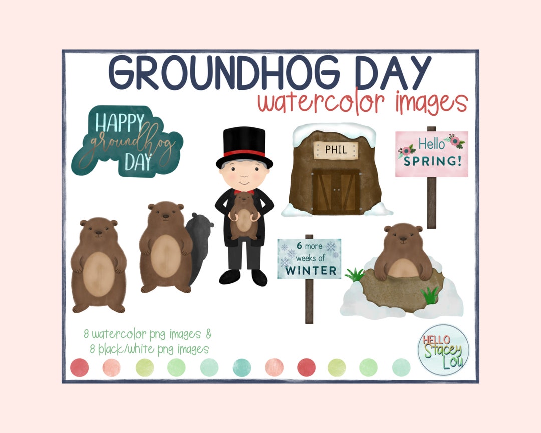 Groundhog Day Watercolor Clipart - February - Etsy