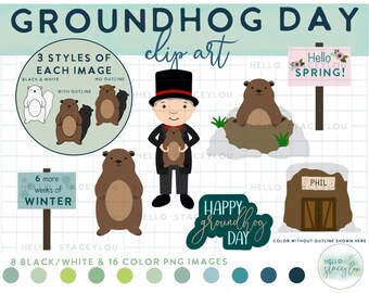 Groundhog Day Clipart - Etsy
