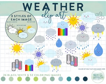 Weather Symbol Clipart / Weather Clip Art / Cloud Sun - Etsy