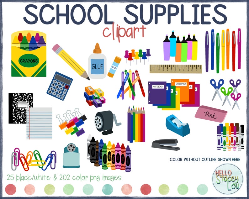 School Supplies Clipart - Etsy